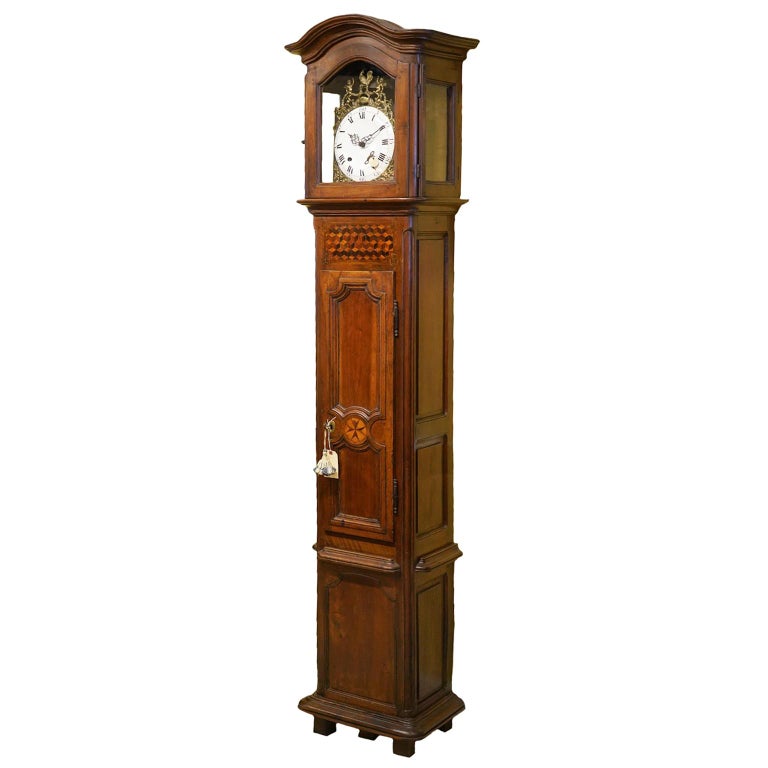 Late 18h Century French Provincial Walnut and Marquetry Tall Case Clock ...