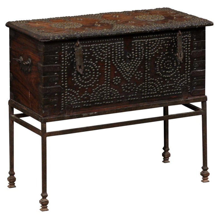 Late 18th C British Colonial Rosewood Trunk, Presented on a Forged-Iron ...