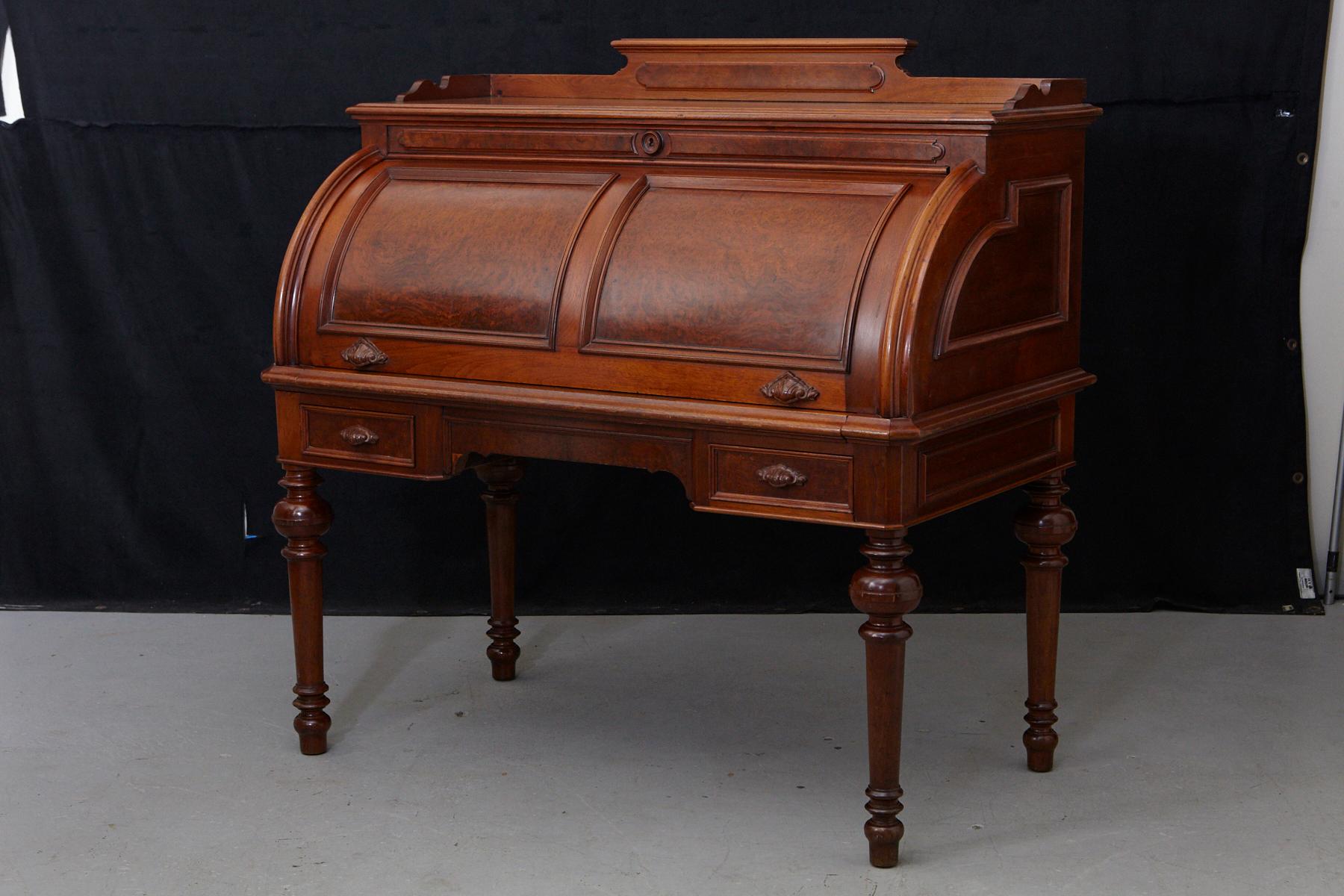 English Walnut Cylinder Desk with Pullout Writing Surface, circa 1870 ...