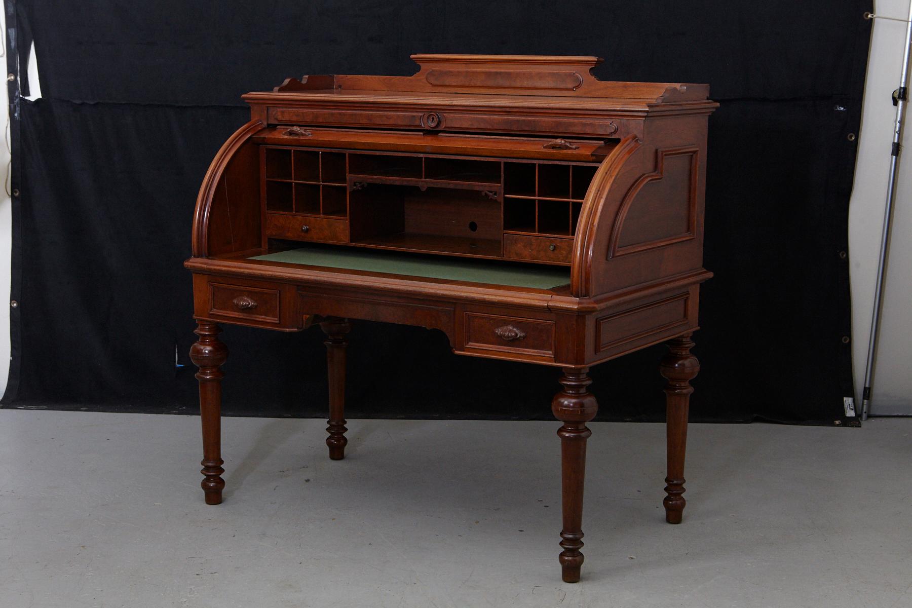 English Walnut Cylinder Desk with Pullout Writing Surface, circa 1870 ...