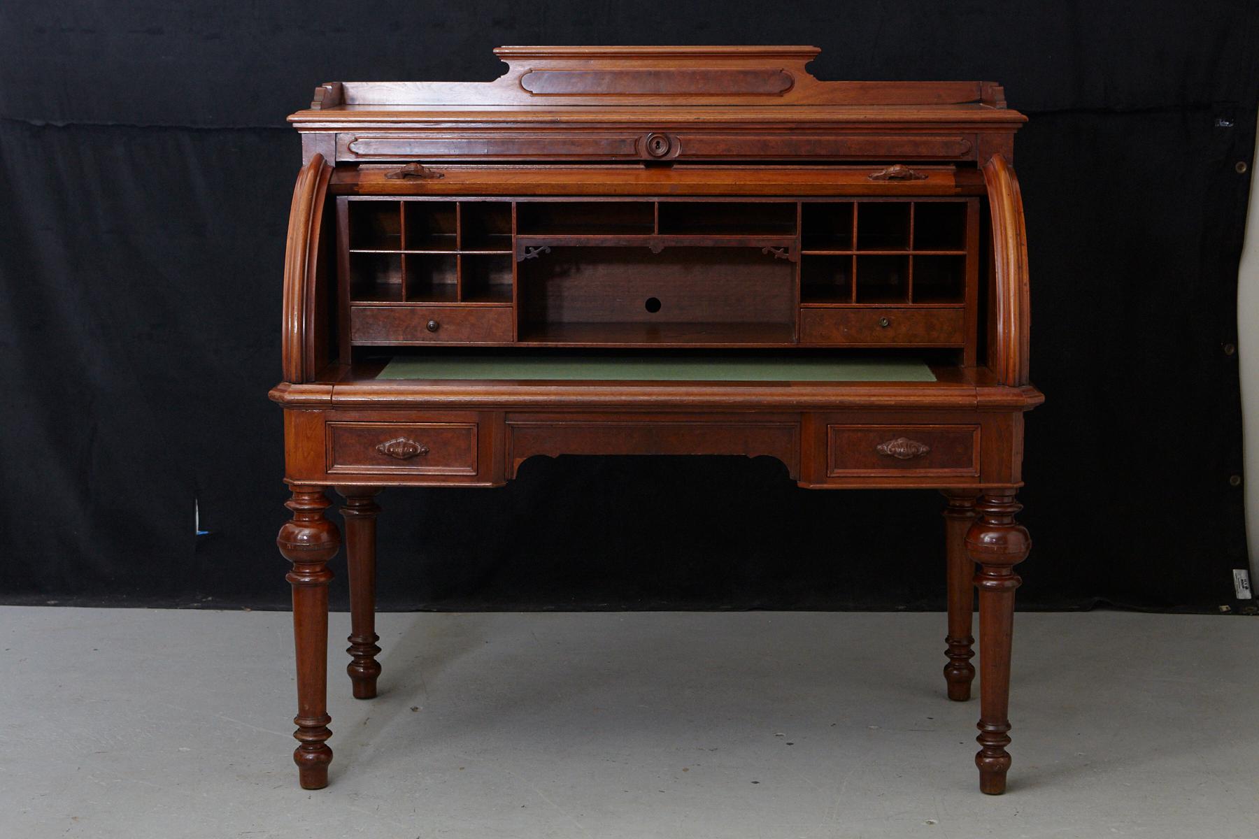 English Walnut Cylinder Desk with Pullout Writing Surface, circa 1870 ...