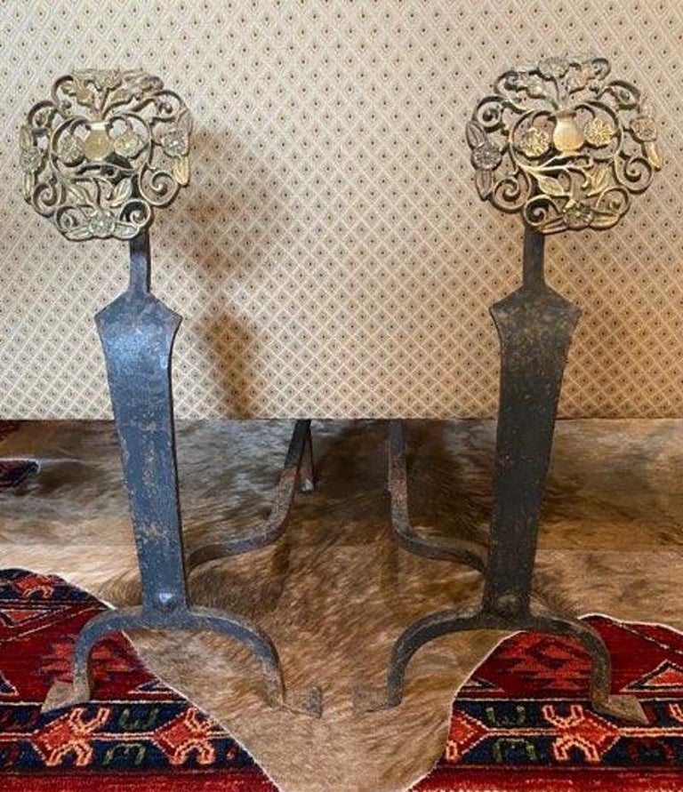 Late 18th Century Bronze and Wrought Iron Hand Forged Andirons For Sale ...