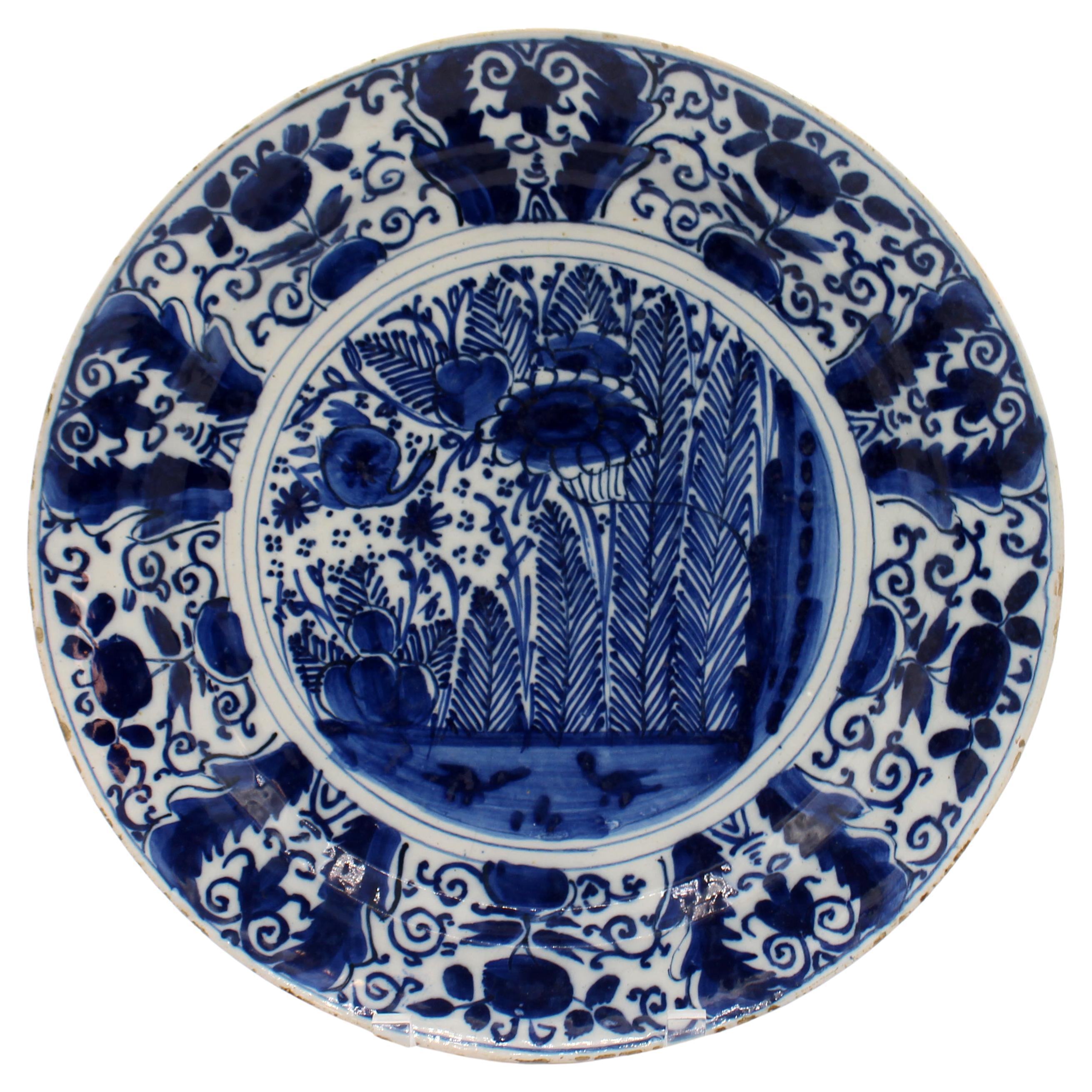 18th Century Blue and White Delft Charger For Sale at 1stDibs