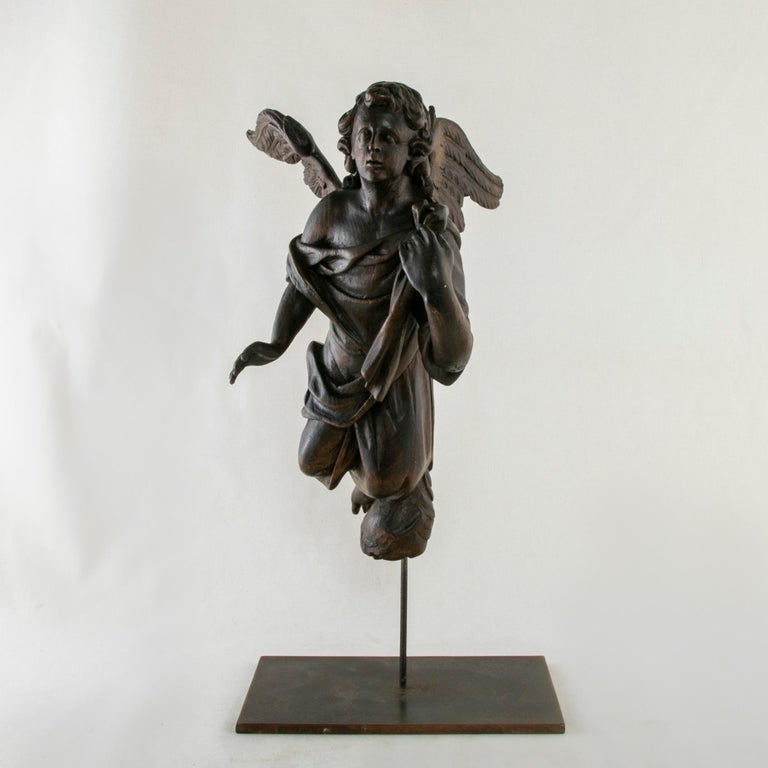 Late 18th Century French Hand Carved Angel Sculpture Mounted on Iron ...