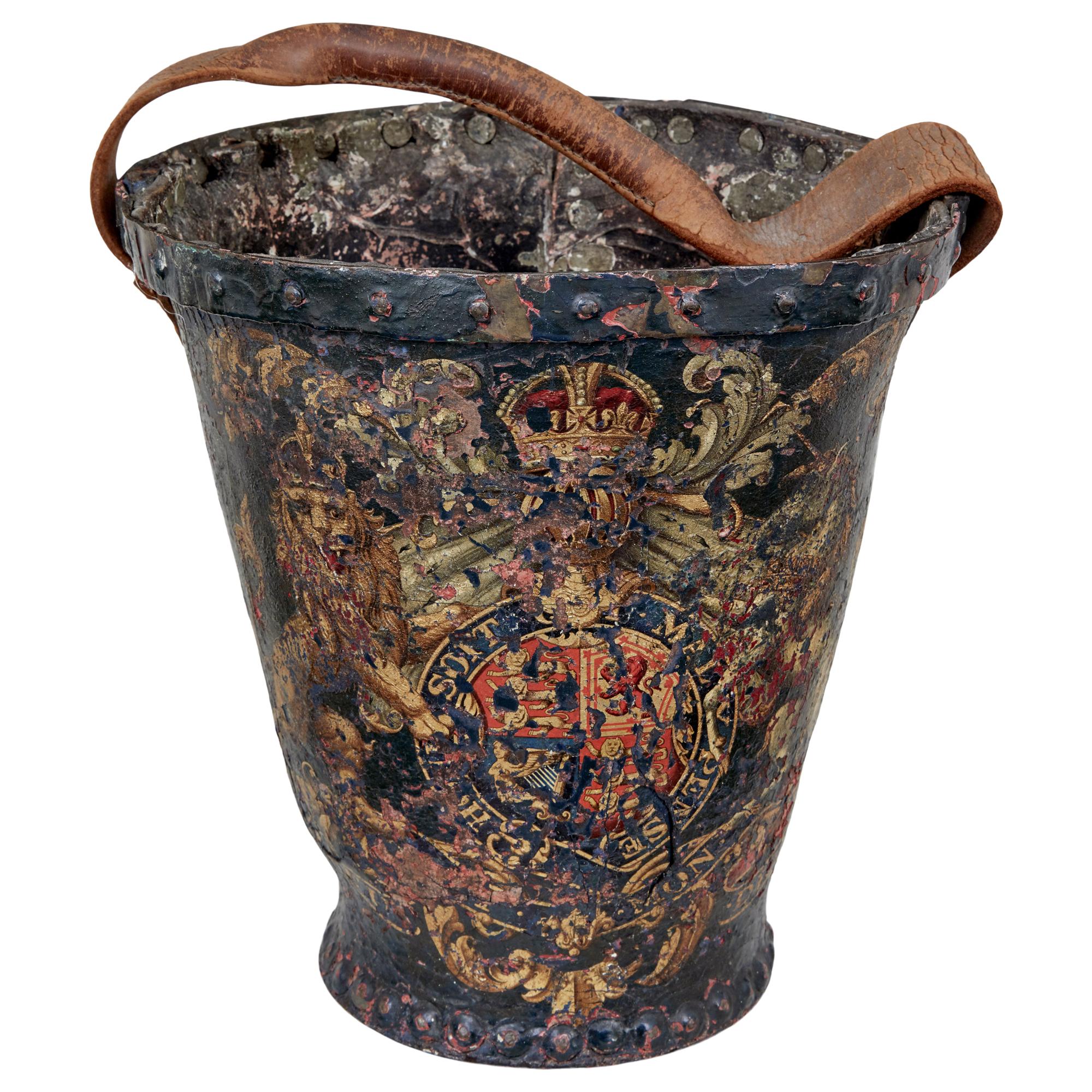 18th Century English Hand Painted Leather Fire Bucket For Sale at 1stDibs
