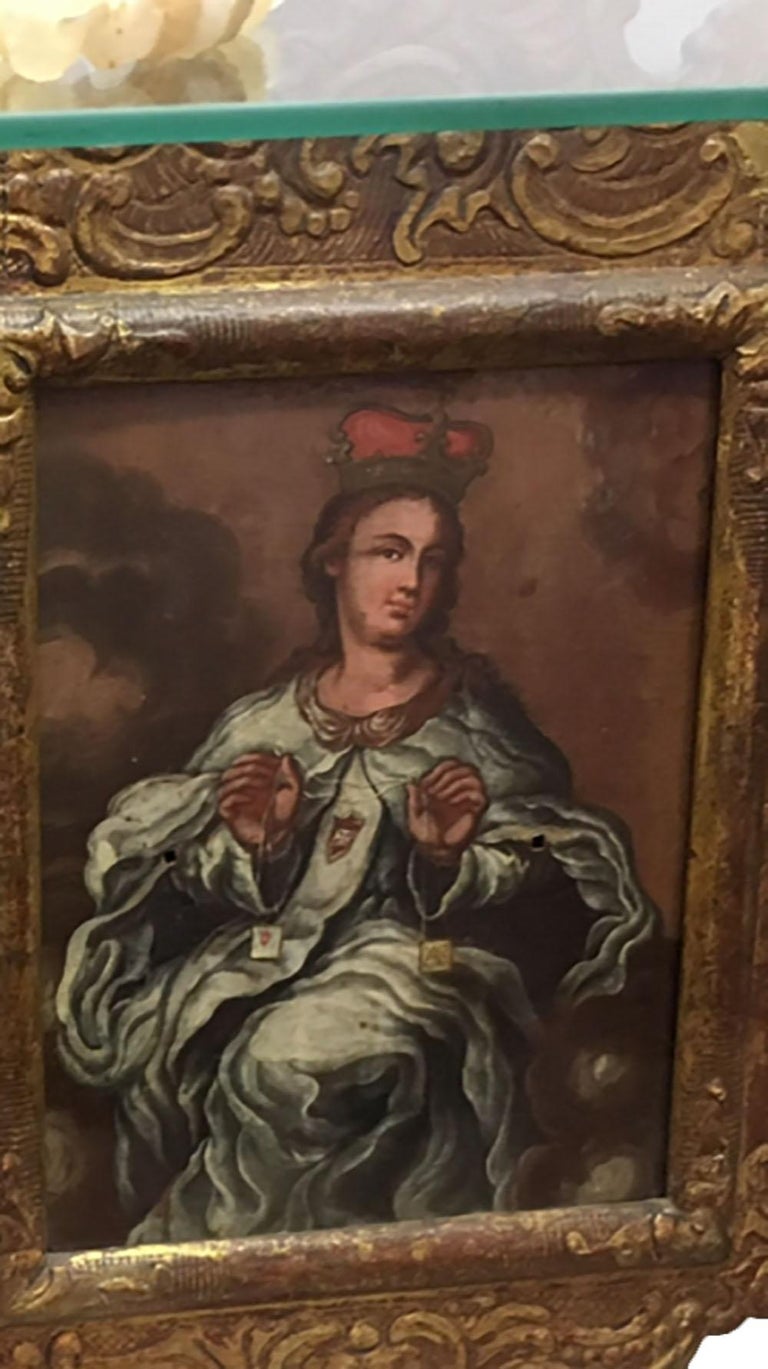 Late 18th Century Lady Saint with Crown Oil Painting on Board, Framed ...