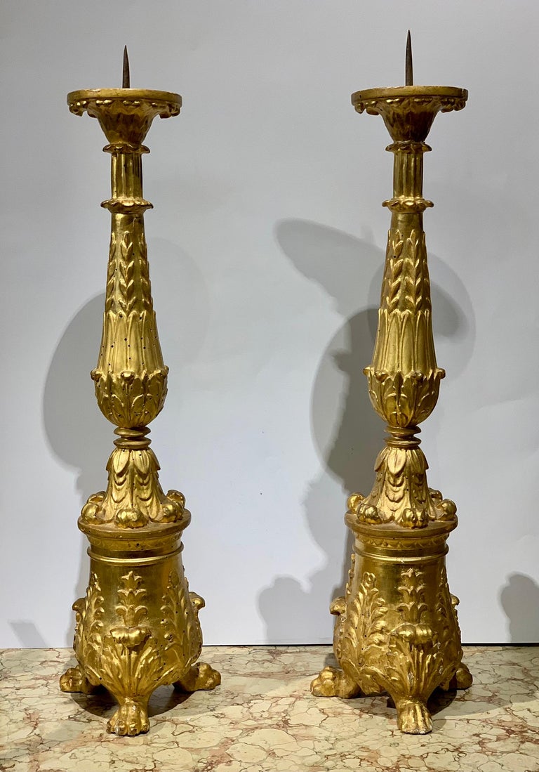 Late 18th Century Pair of Carved and Giltwood Torches For Sale at 1stDibs