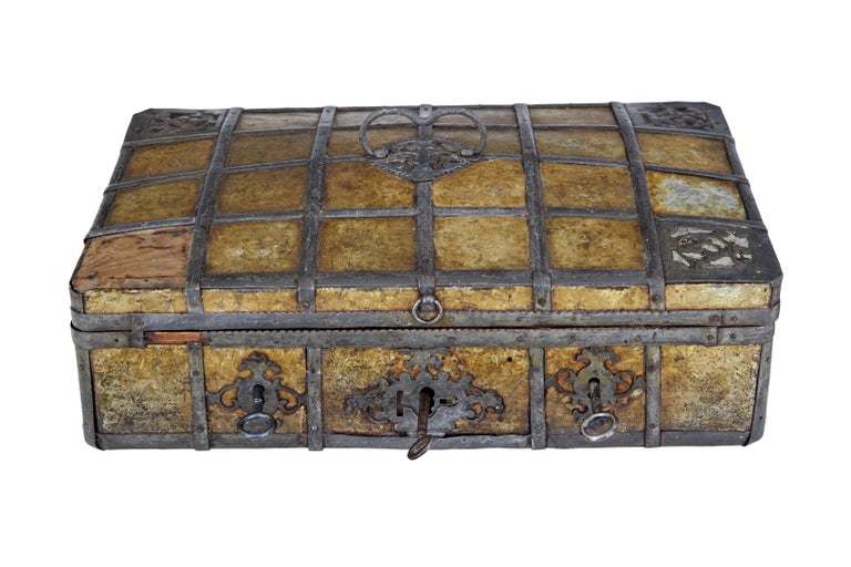 Late 18th century Scandinavian metal bound box For Sale at 1stDibs