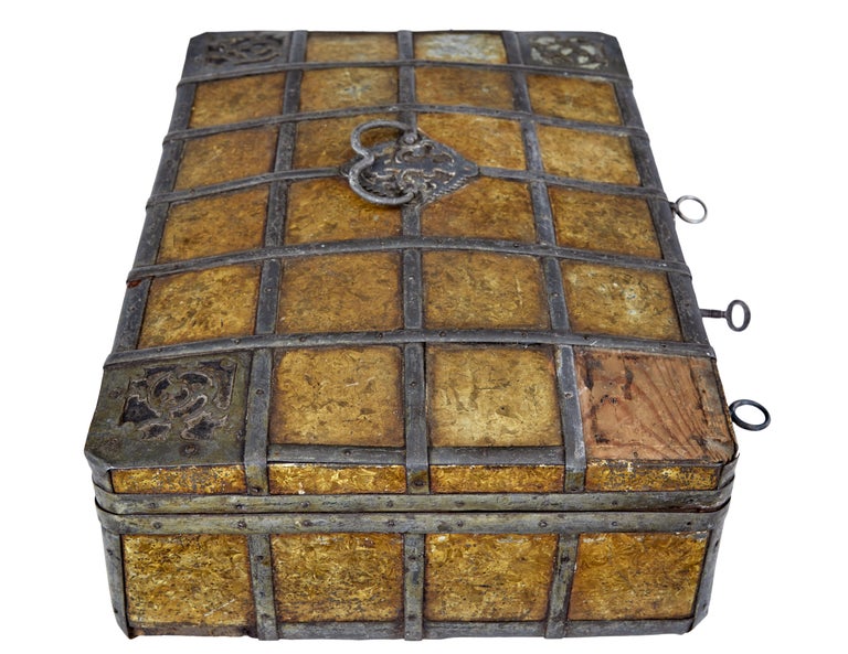 Late 18th century Scandinavian metal bound box For Sale at 1stDibs