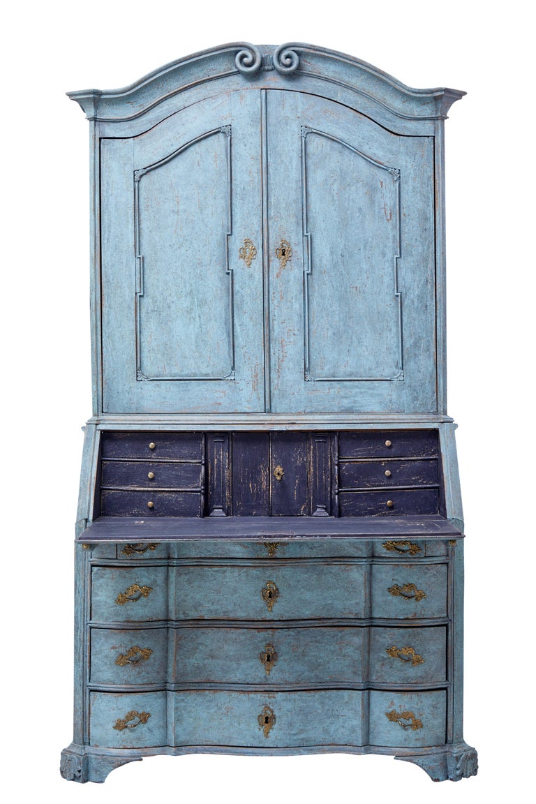 Late 18th Century Swedish Oak Painted Bureau Bookcase For Sale at 1stDibs