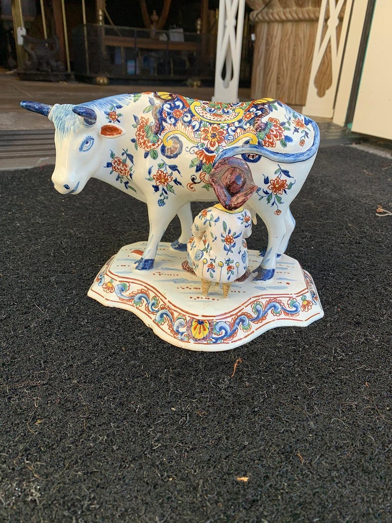 Late 18th-Early 19th Century Dutch Delft Polychrome Porcelain Cow ...