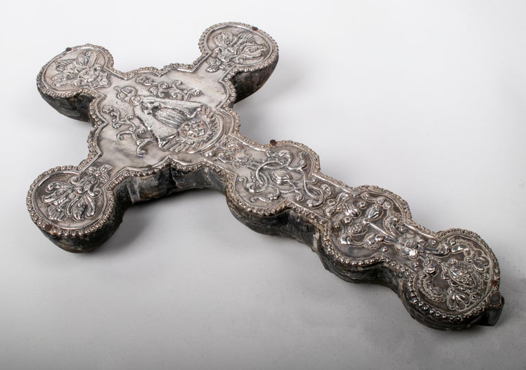 Late 18th-Early 19th Century Peruvian Silver Cross on Wood at 1stDibs