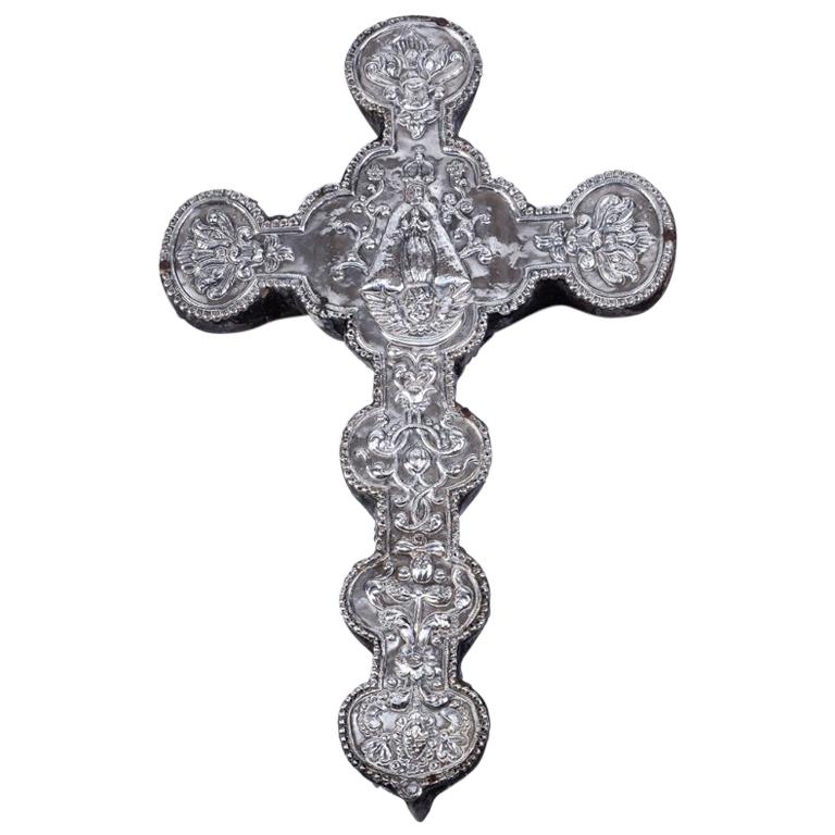 Late 18th-Early 19th Century Peruvian Silver Cross on Wood at 1stDibs