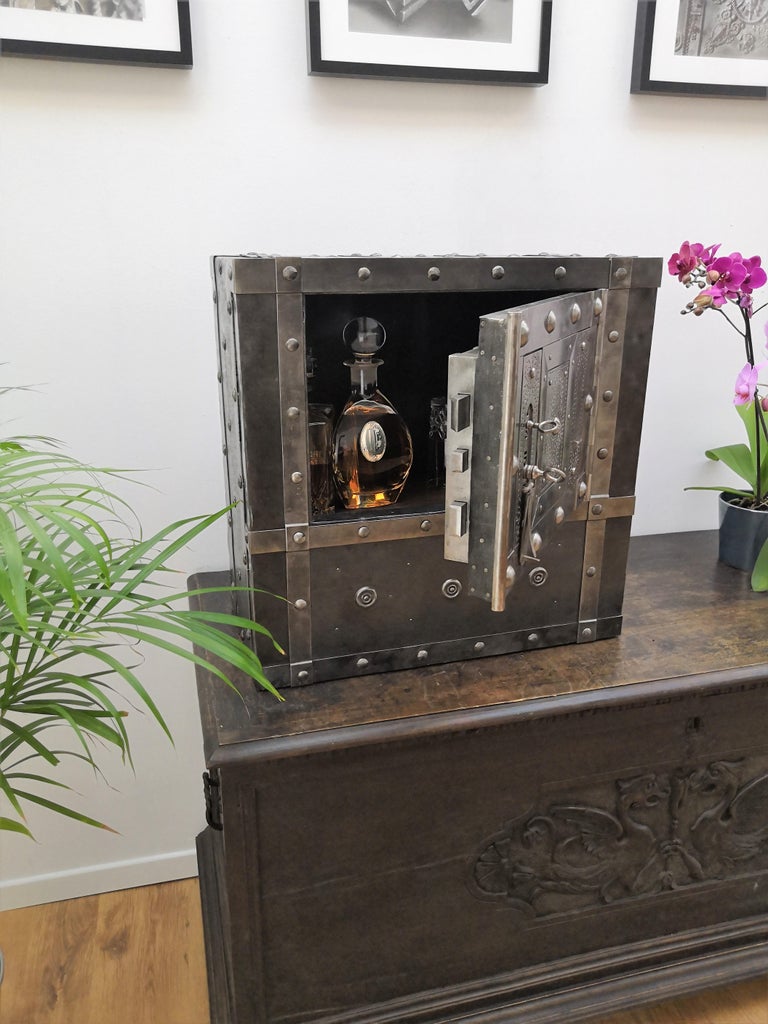 Wrought Iron Italian Antique Hobnail Safe Strongbox Bar Cabinet at 1stDibs