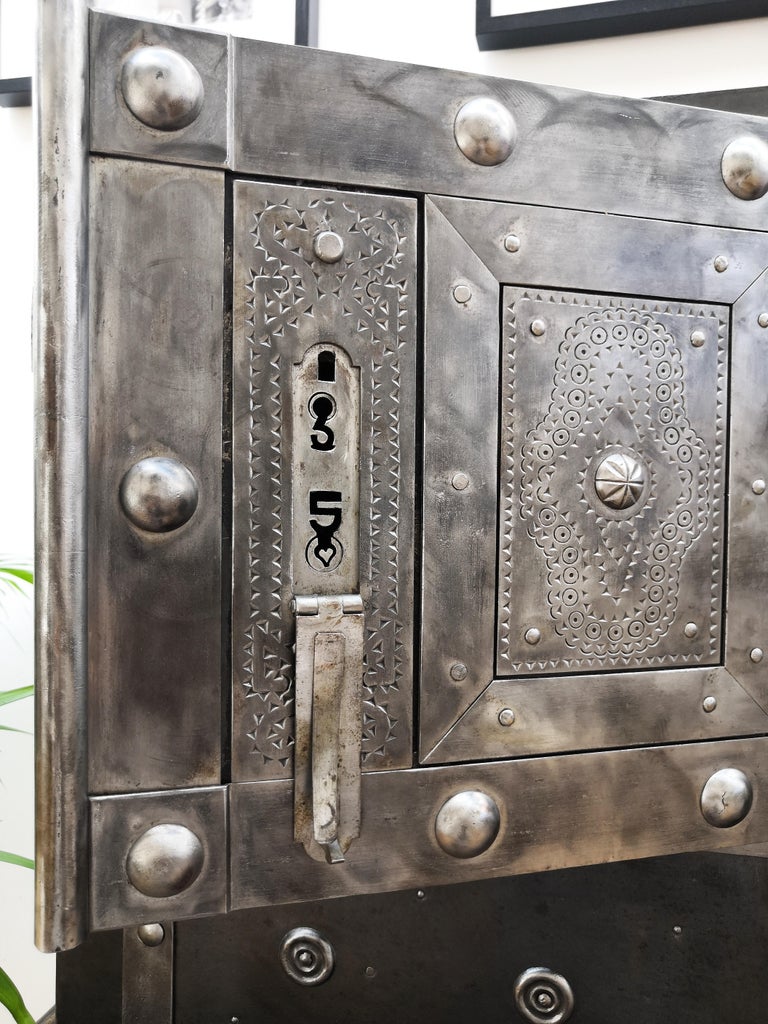 Wrought Iron Italian Antique Hobnail Safe Strongbox Bar Cabinet at 1stDibs