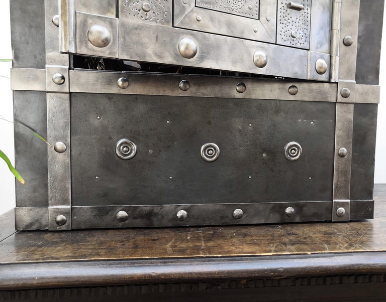 Wrought Iron Italian Antique Hobnail Safe Strongbox Bar Cabinet at 1stDibs