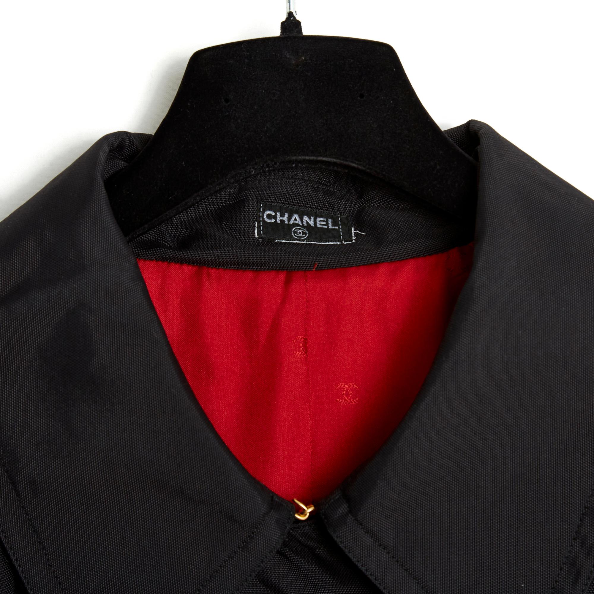Late 1990s Chanel Trench Coat FR42 Silk Black For Sale at 1stDibs