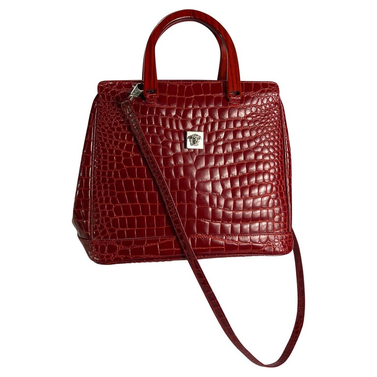 Late 1990s Gianni Versace Red Crocodile Embossed Top Handle Crossbody ...
