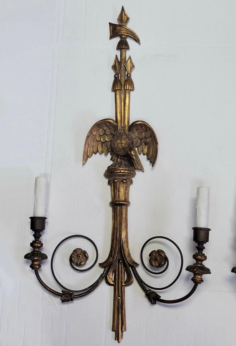 Late 19th-C. Federal Style Carved Giltwood Eagle Form Sconces, Pair For ...