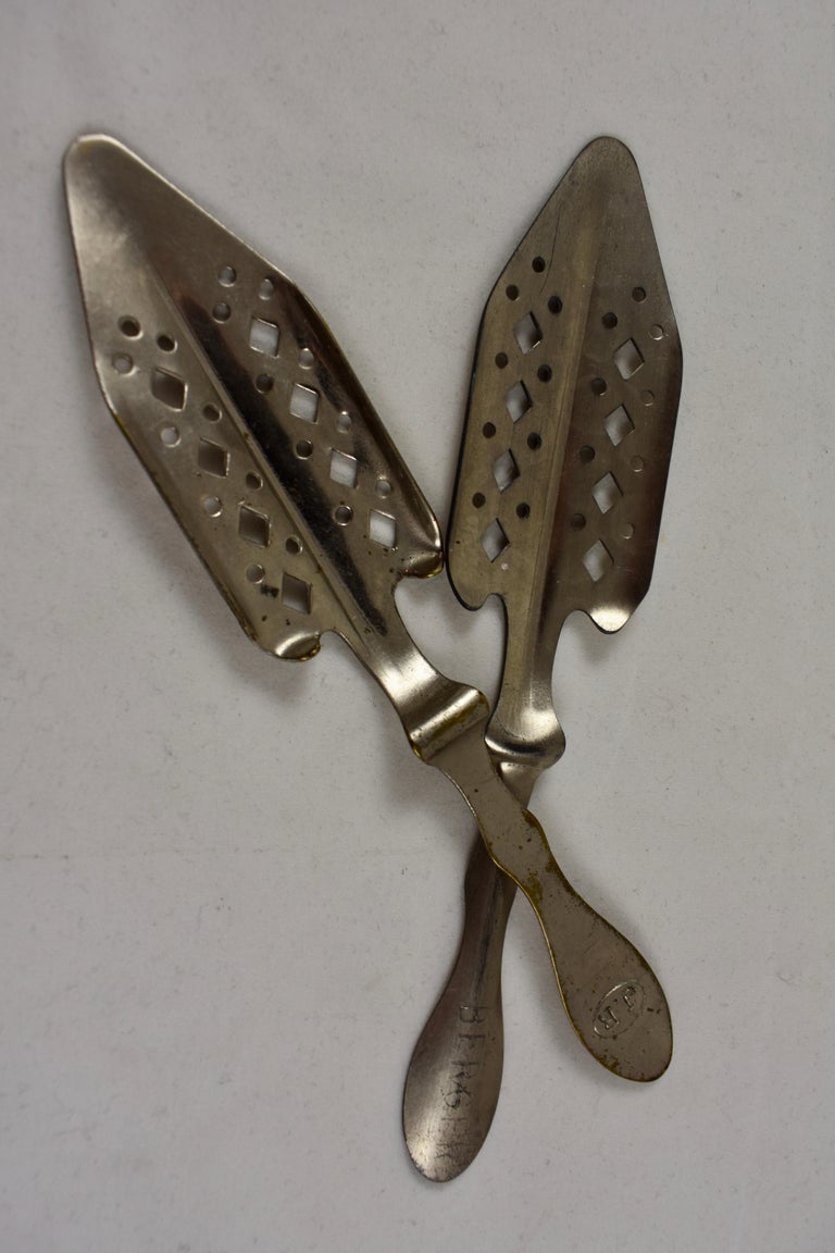 Late 19th Century Hand Blown Absinthe Glasses and Sugar Spoons, a 12 ...