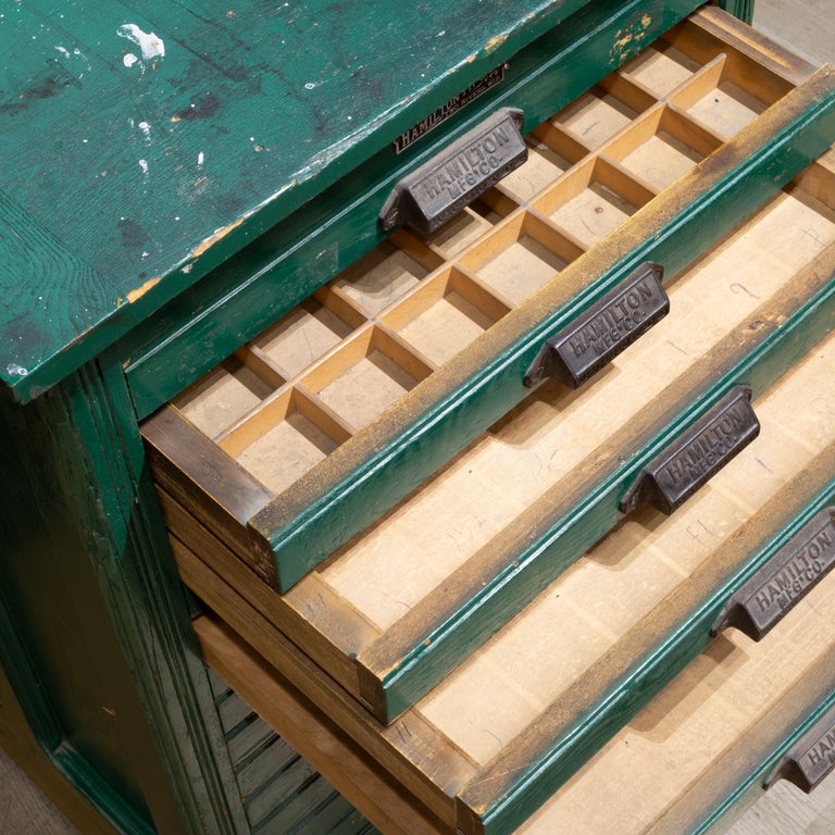 Late 19th C. Industrial Green Typesetter's 15 Drawer Cabinet C.1890 For ...
