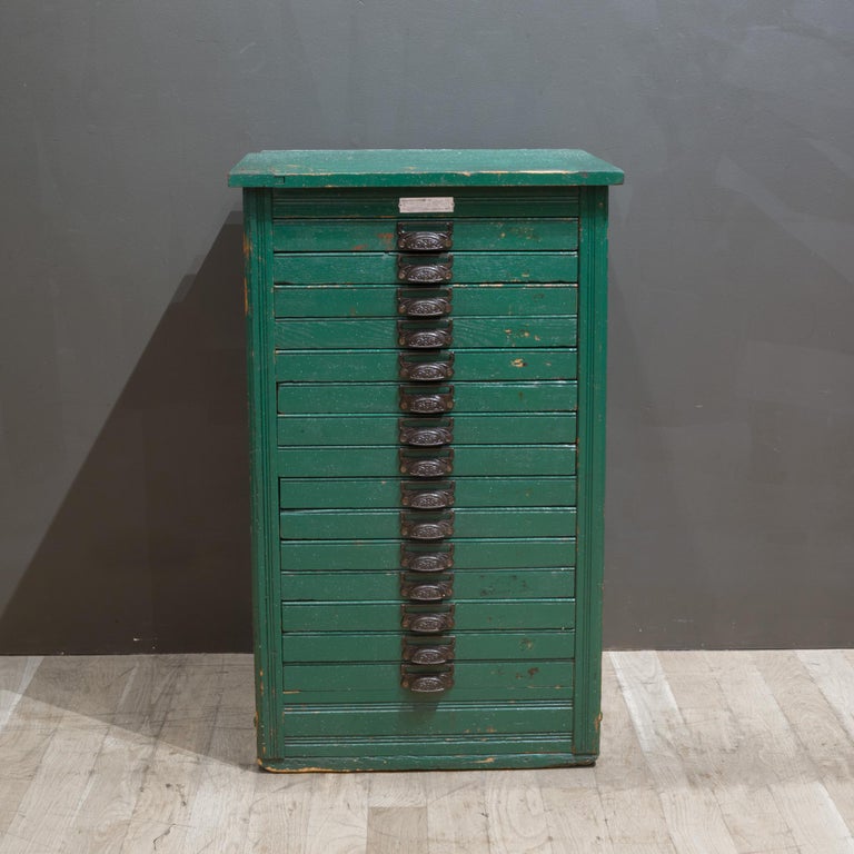 Late 19th C. Industrial Green Typesetter's 15 Drawer Cabinet C.1890 For ...
