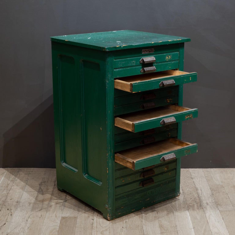 Late 19th C. Industrial Green Typesetter's 15 Drawer Cabinet C.1890 For ...