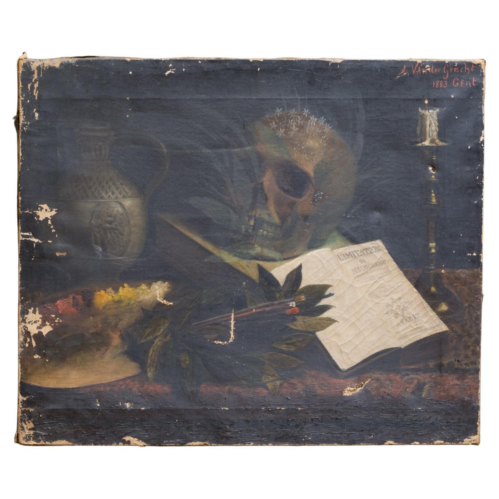 19th Century Signed Orren C. Richard Skull Still Life Oil Painting For ...