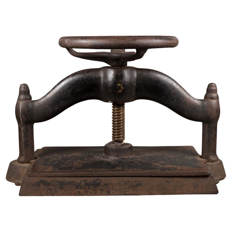 Late 19th C. Victorian Cast Iron Wheel Book Press C.1890 at 1stDibs