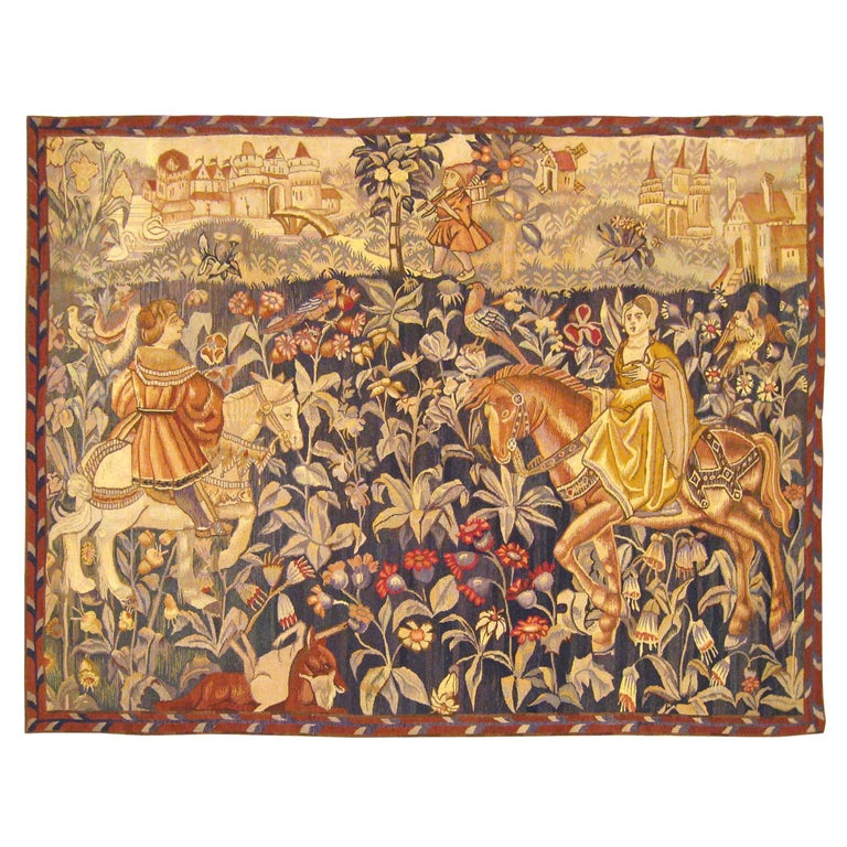 Late 19th Cent. French Hunting Tapestry,Riders on Horses in Mille ...