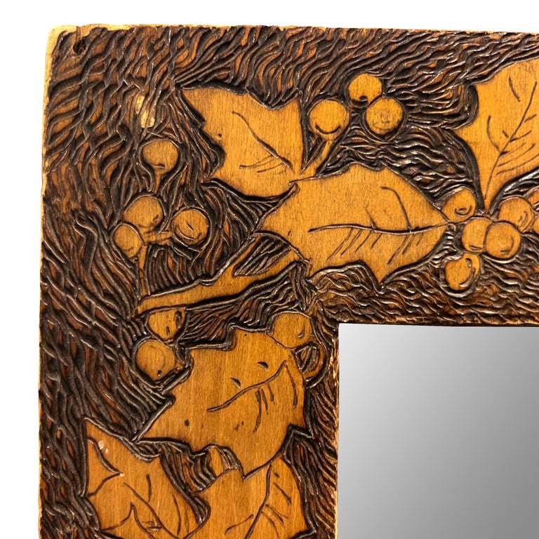 Late 19th Century American Pyrography Holly Framed Mirror For Sale at ...