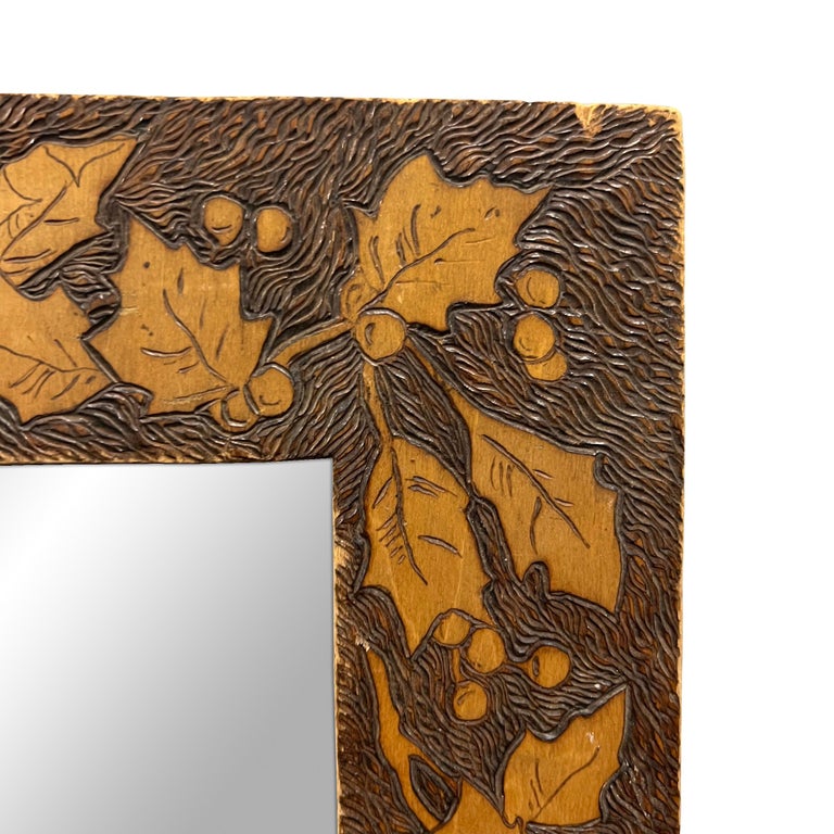 Late 19th Century American Pyrography Holly Framed Mirror For Sale at ...