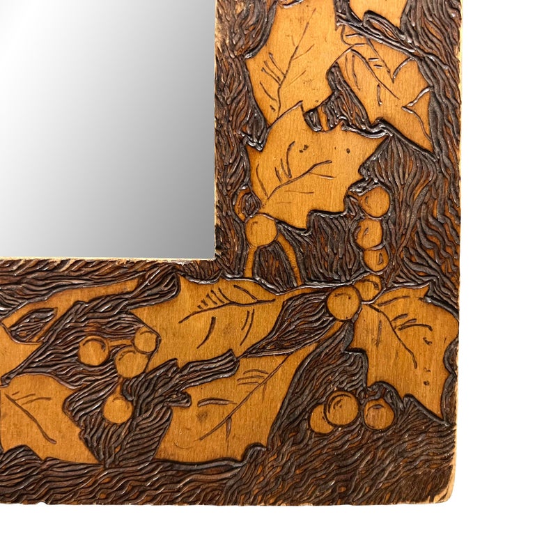 Late 19th Century American Pyrography Holly Framed Mirror For Sale at ...