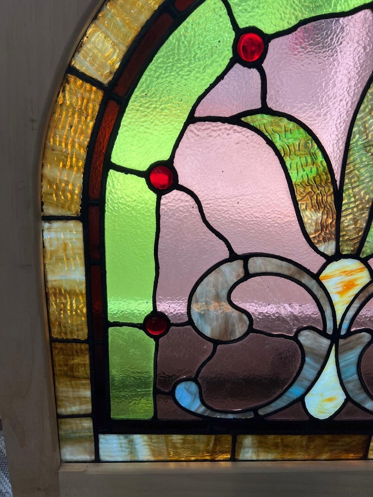 Late 19th Century Antique Arched Stained Glass Window in a New Wood ...
