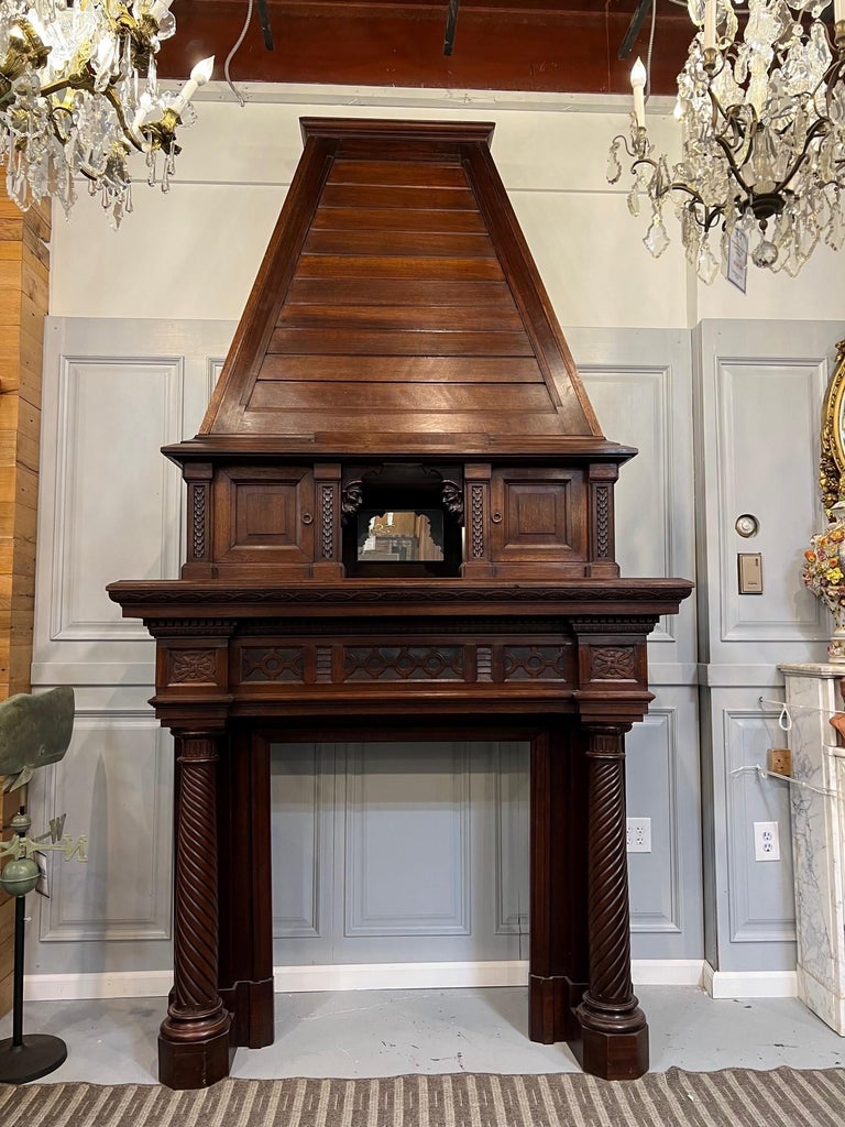 Late 19th Century Antique Carved Wood Fireplace Mantel from France For ...