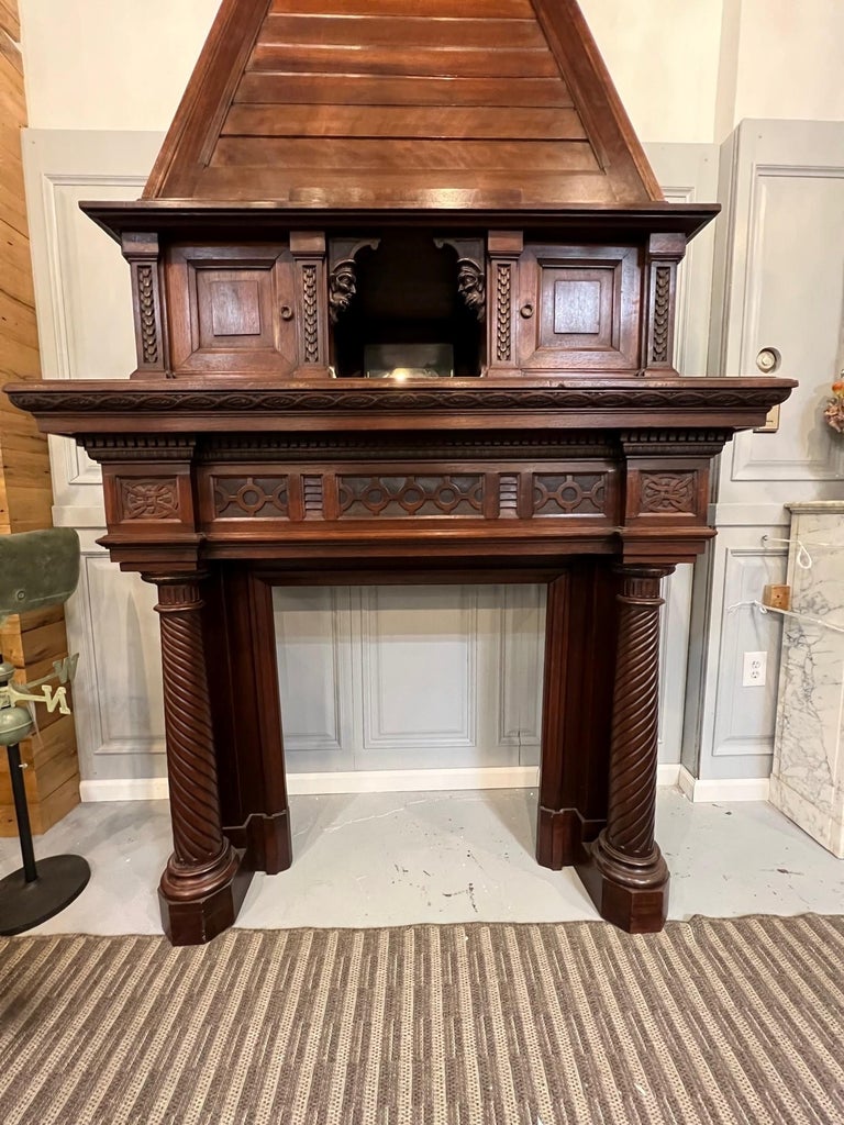 Late 19th Century Antique Carved Wood Fireplace Mantel from France For ...