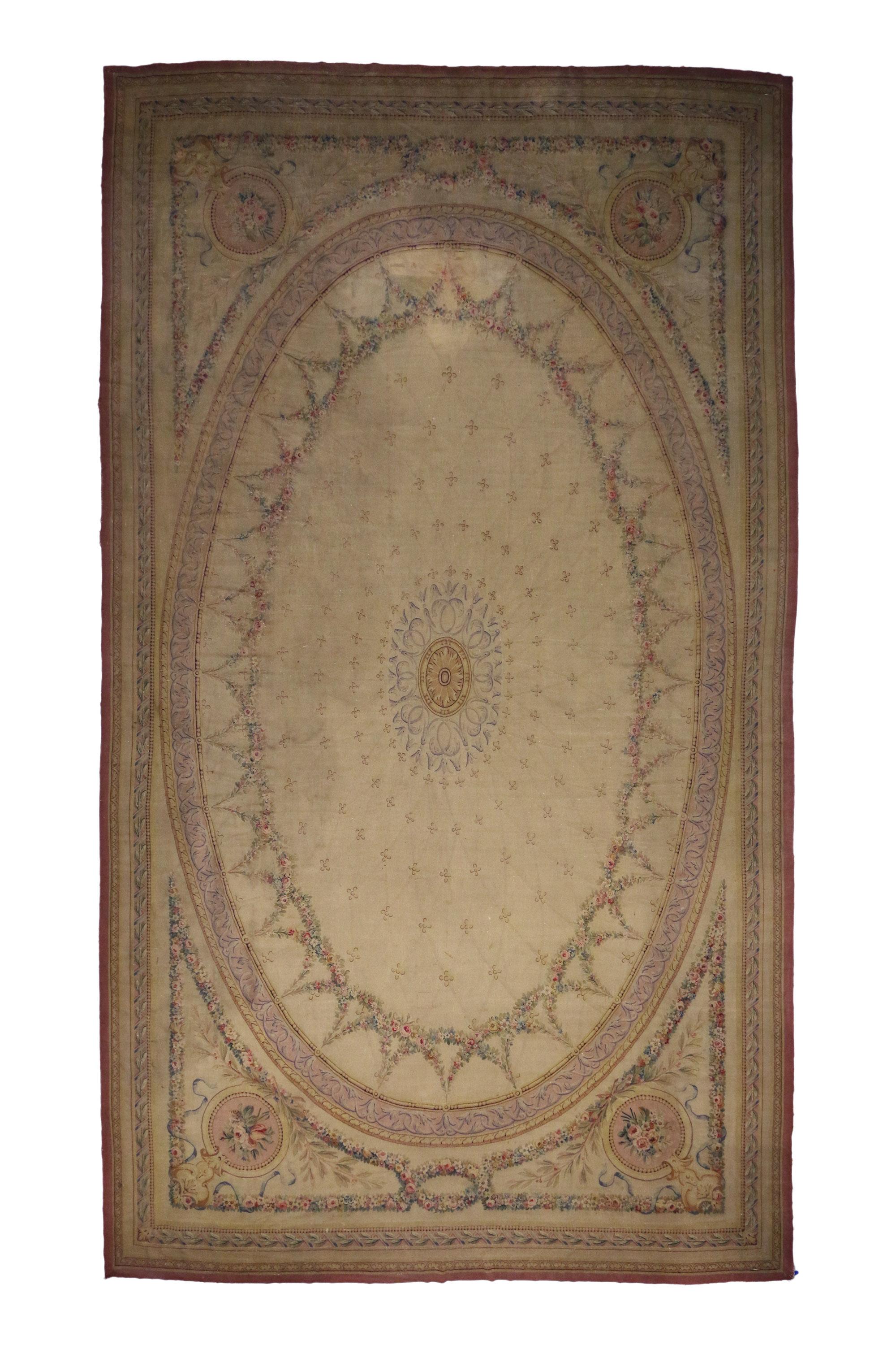 Late 19th Century Antique French Aubusson Rug with Romantic Rococo ...