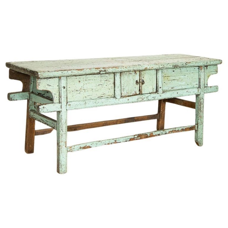 Late 19th Century Antique Old Turquoise Blue Painted Console Table from ...