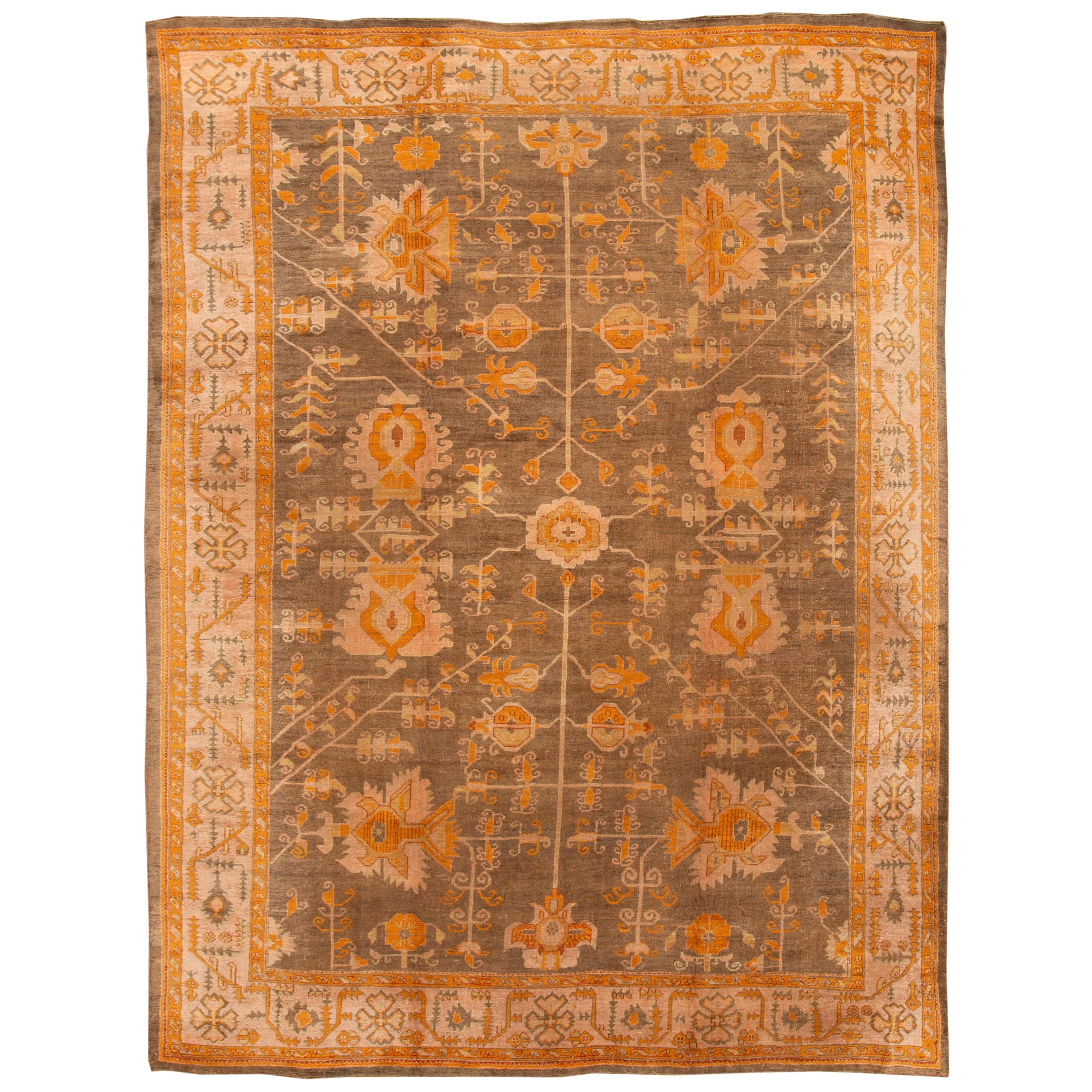 Late 19th Century Antique Turkish Oushak Wool Rug For Sale at 1stDibs