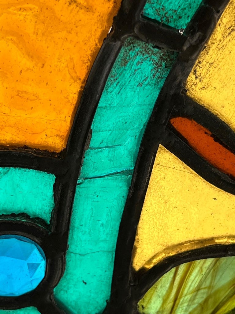 Late 19th Century Antique Round Stained Glass Window in a New Square ...