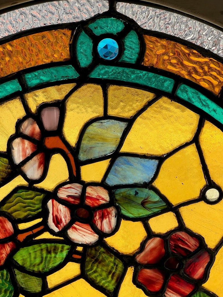 Late 19th Century Antique Round Stained Glass Window in a New Square ...
