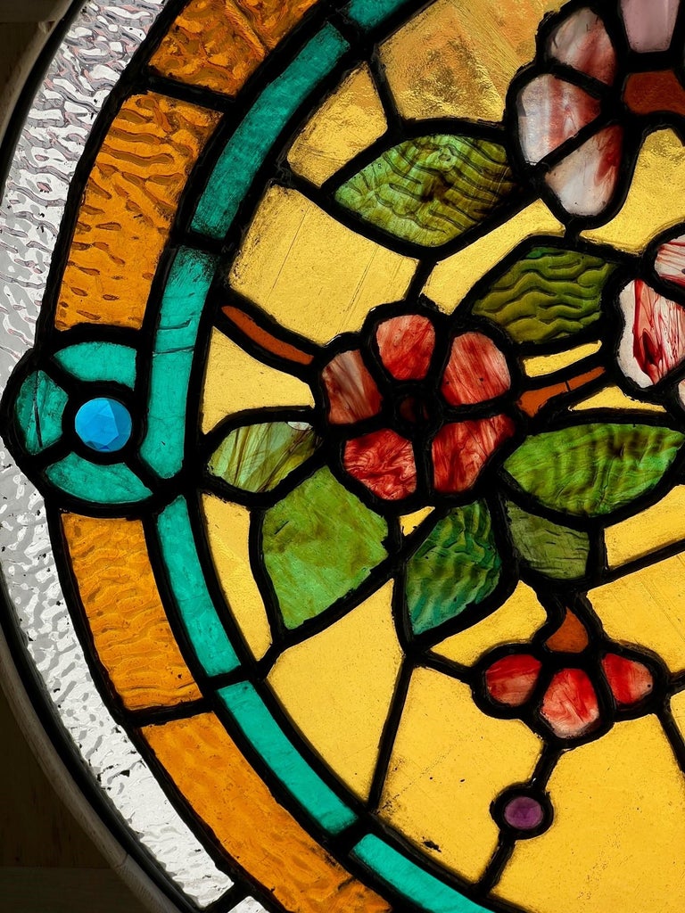 Late 19th Century Antique Round Stained Glass Window in a New Square ...