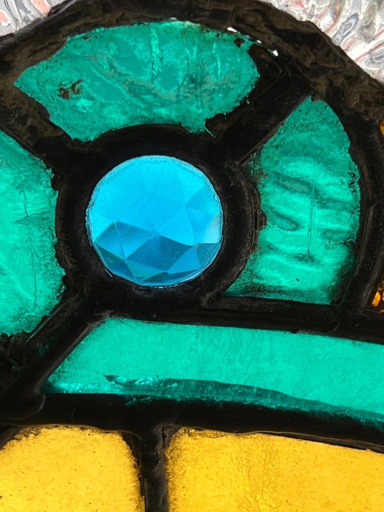 Late 19th Century Antique Round Stained Glass Window in a New Square ...