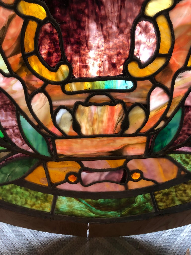 Late 19th Century Antique Round Stained Glass Window in a Wood Frame ...