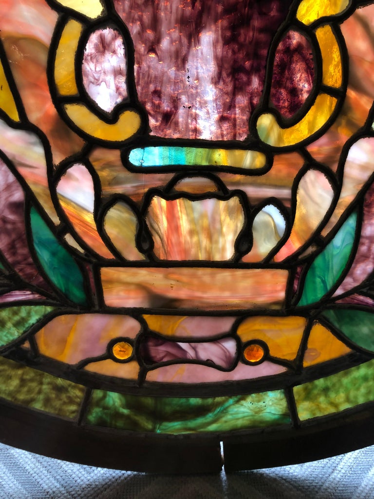 Late 19th Century Antique Round Stained Glass Window in a Wood Frame ...