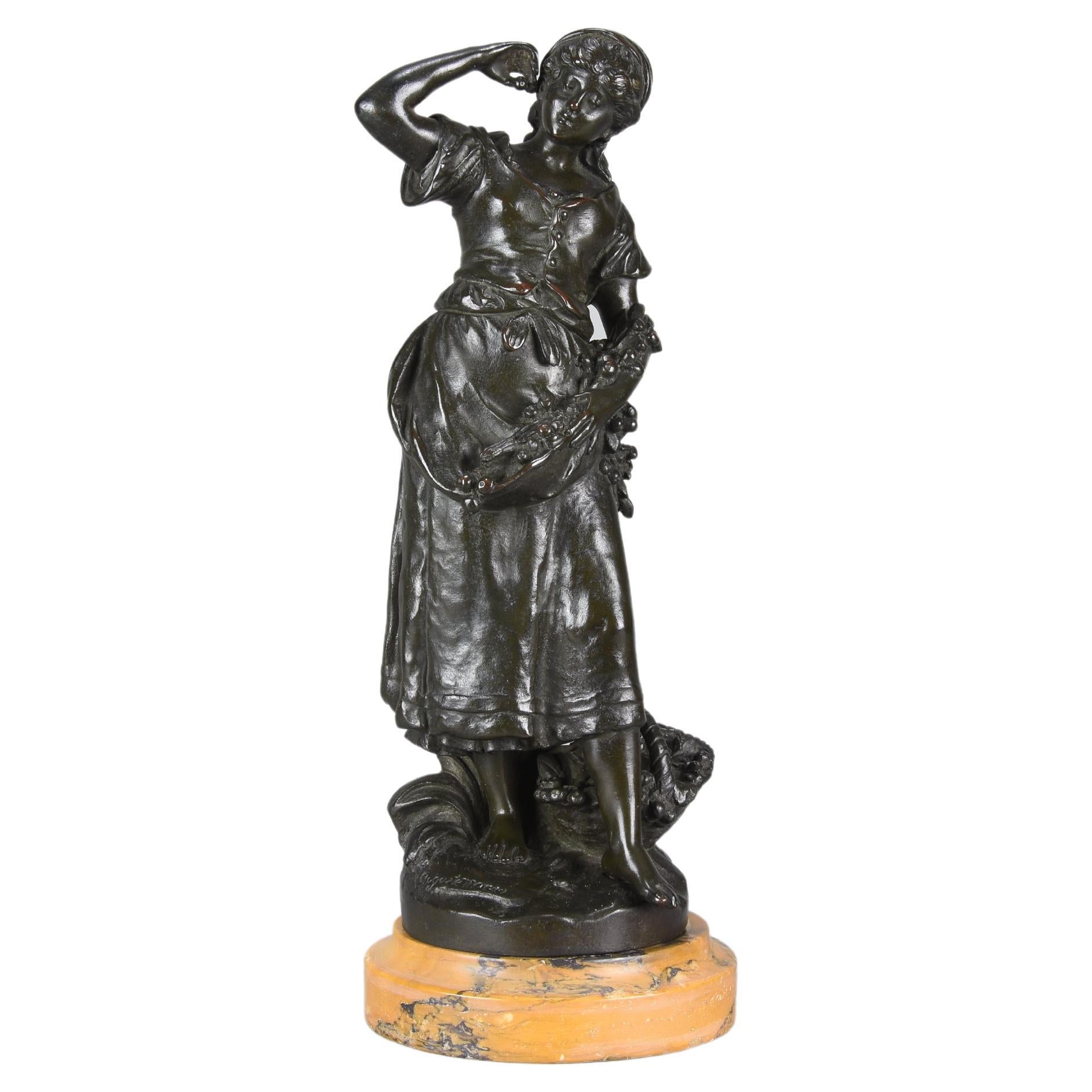 Art Nouveau French Bronze with Enamel Paint Child Sculpture by Auguste ...