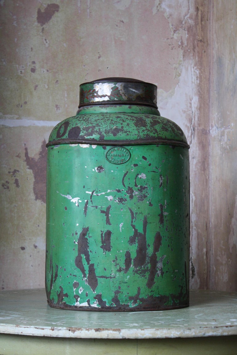Late 19th Century Bartlett and Son Japanned Green Tole Tea Canister For ...