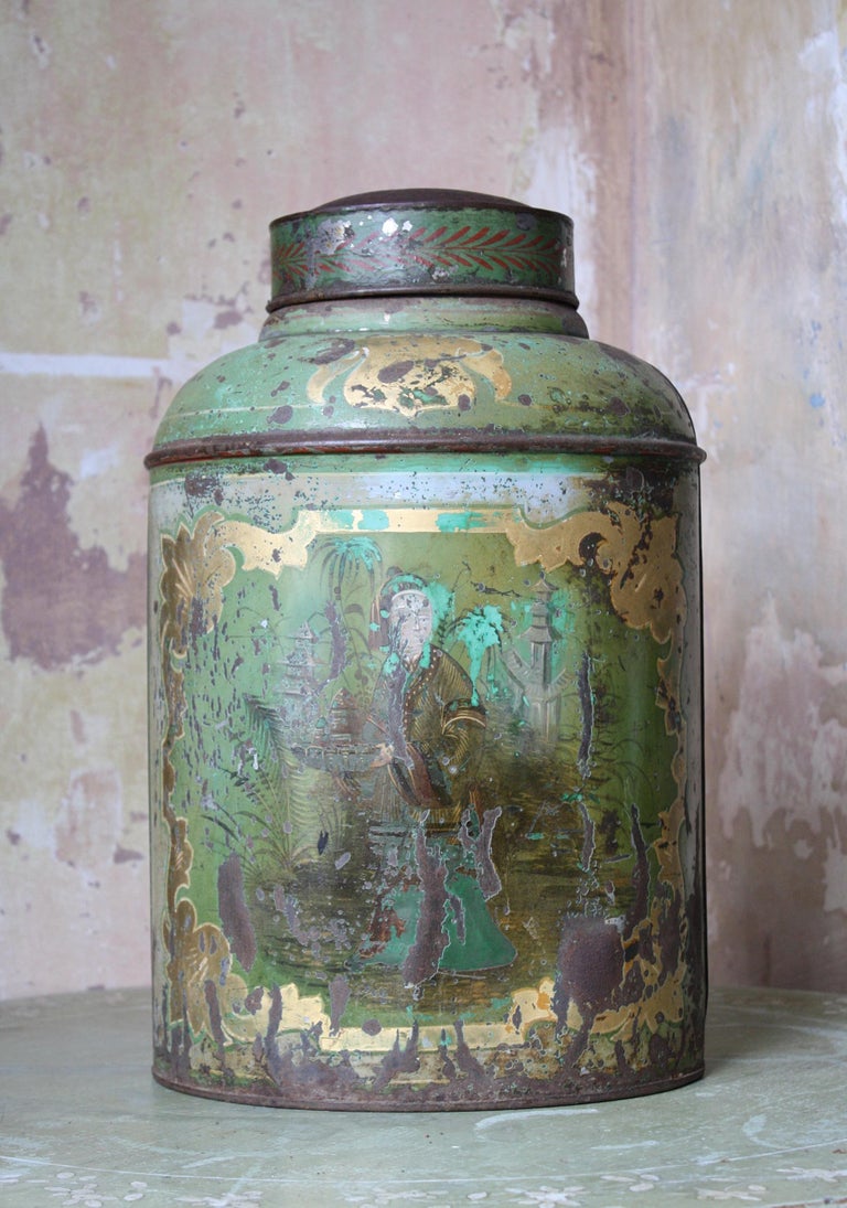 Late 19th Century Bartlett and Son Japanned Green Tole Tea Canister For ...