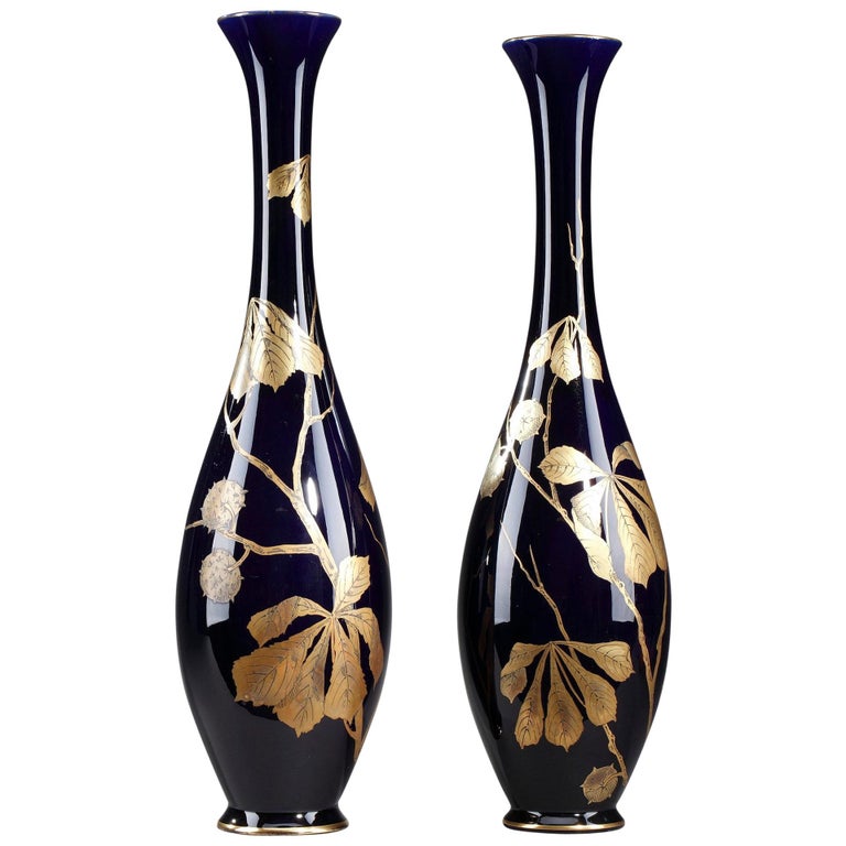 Late 19th Century Bleu de Tours Porcelain Vases by Gustave Asch at 1stDibs