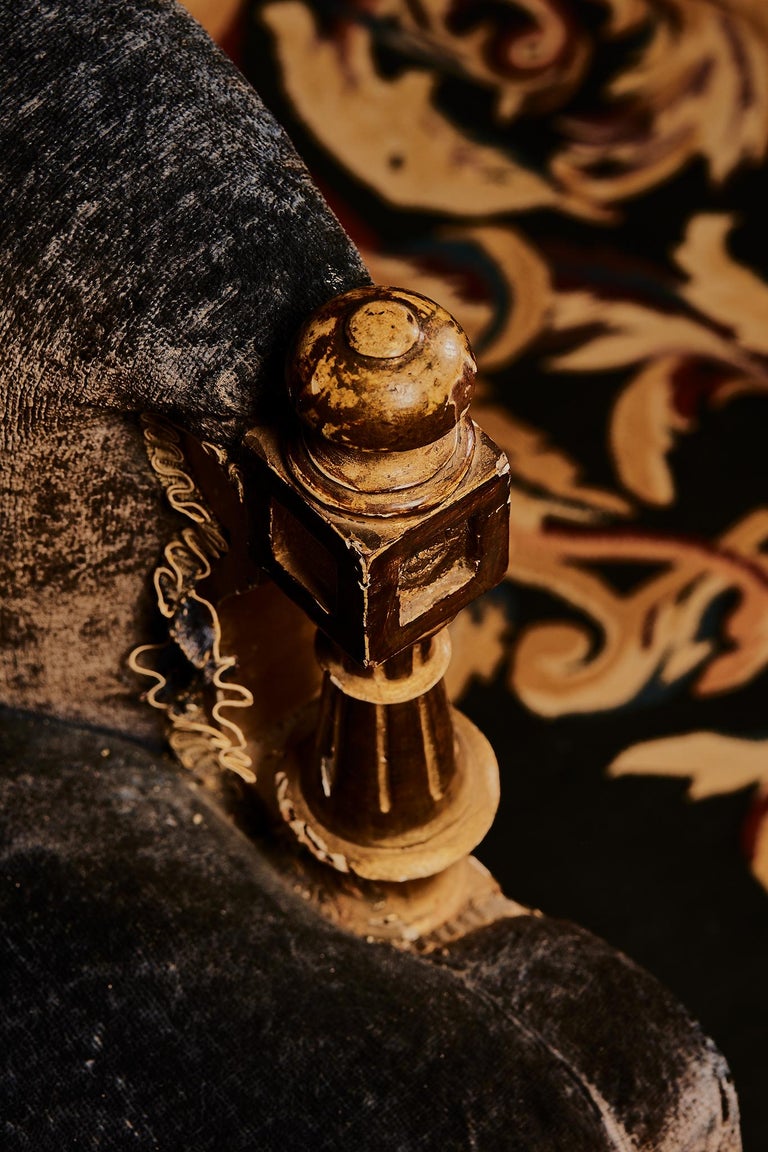 Late 19th Century Blue Velvet Sofa with Wooden Shell and Carved and ...